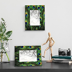 Peacock Feather 8x10 Picture Frame, Peacock Feather Wooden Photo Frame for Wall Mounting or Tabletop Living Room Bedroom Home Decor