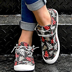 Gumipy Loafers for Women, Christmas Print Fashion Sneaker Comfortable Lightwight Lace Up Canvas Shoes Breathable Walking Shoes Soft Fall Shoes for Women 2022 Cute Xmas Running Tennis Shoes