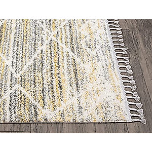 Abani Modern 5'3" X 7'6" Grey, Cream & Yellow Shag Area Rug Rugs Plush Contemporary Boston Collection Tassel Rug