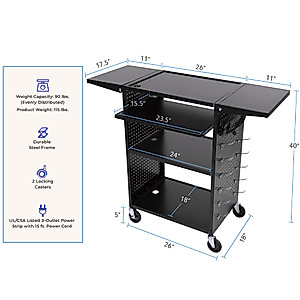 Line Leader Stellar AV Cart | Reimagine Your Teacher Cart with Revolutionary Pegboard Siding & 12 Movable Hooks for Customizable Storage | UL Safety Certified Cart | Keyboard Tray & Drop Leaf Shelving