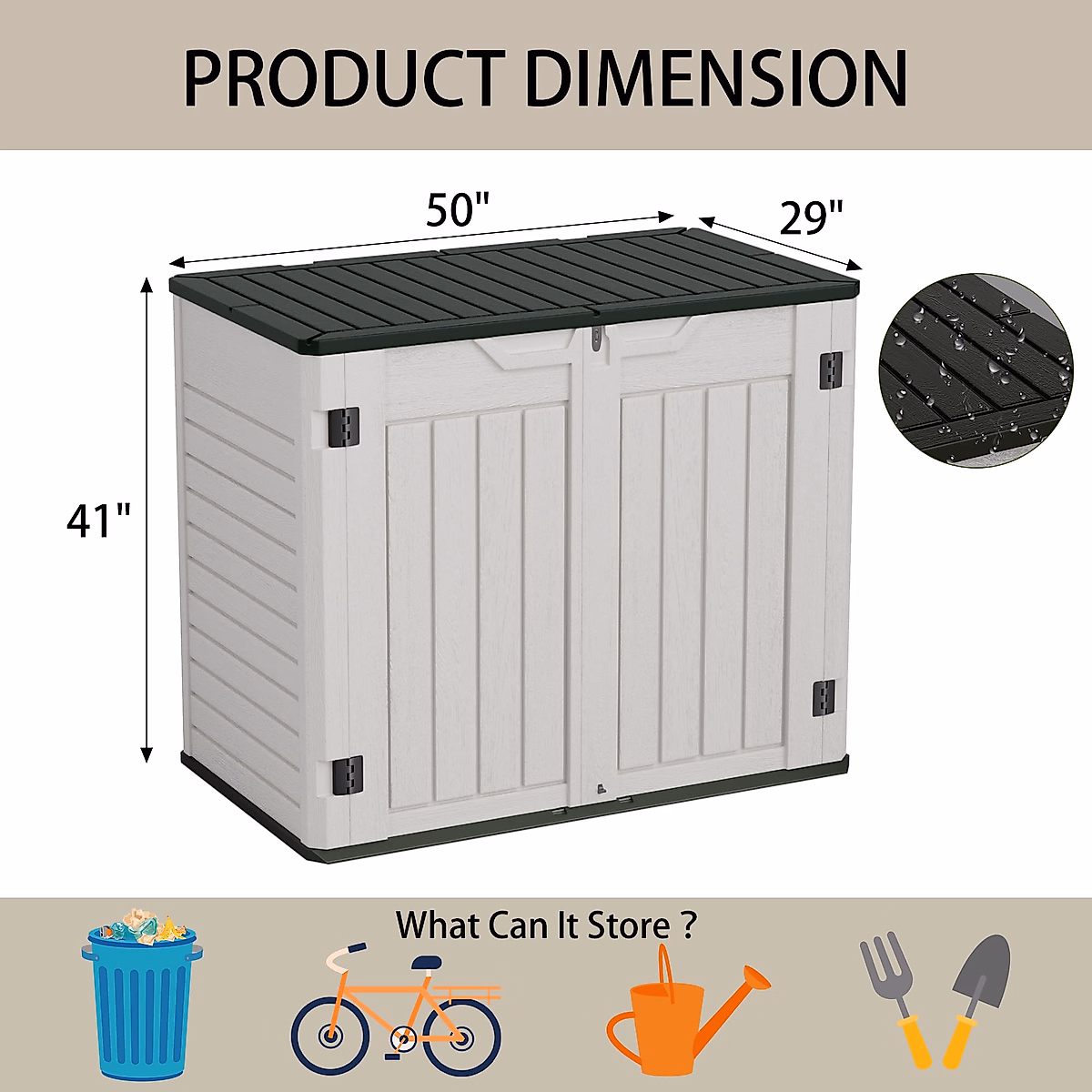 Greesum Outdoor Horizontal Resin Storage Sheds 34 Cu. Ft. Weather Resistant Resin Tool Shed, Extra Large Capacity Weather Resistant Box for Bike, Garbage Cans, Lawnmowe, with Divider, Grey