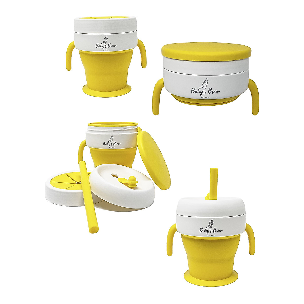 Baby's Brew The 2 in 1 Collapsible Snack and Straw Cup -Yellow