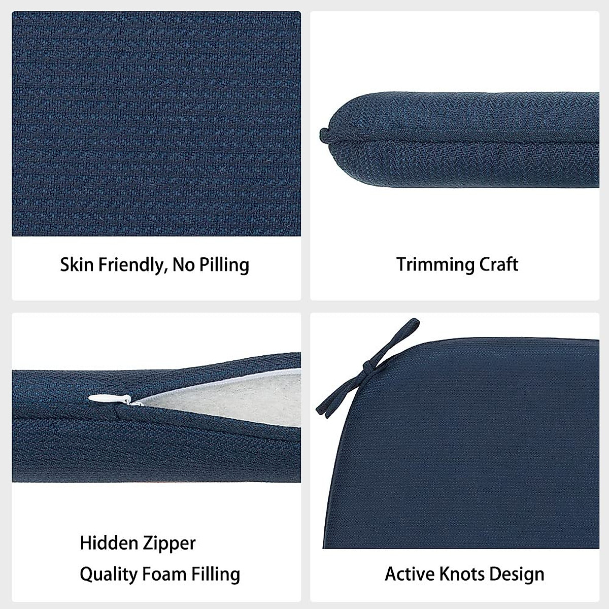 Magpie Fabrics Outdoor/Indoor 17"x16"x2" Chair Cushions with Ties Set of 2, Waterproof All Weather U-Shape Seat Pads Decoration for Patio Garden Furniture Home Office (Navy)