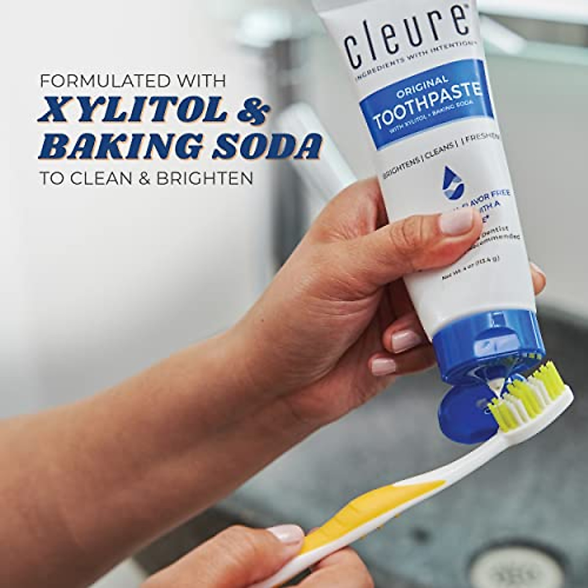 Cleure Original Natural Toothpaste - Flavor-Free, Fluoride-Free - Helps Whiten - with Xylitol for Fresh Breath - Natural Great Taste for Children & Adults - Mint-Free (4oz Tube)