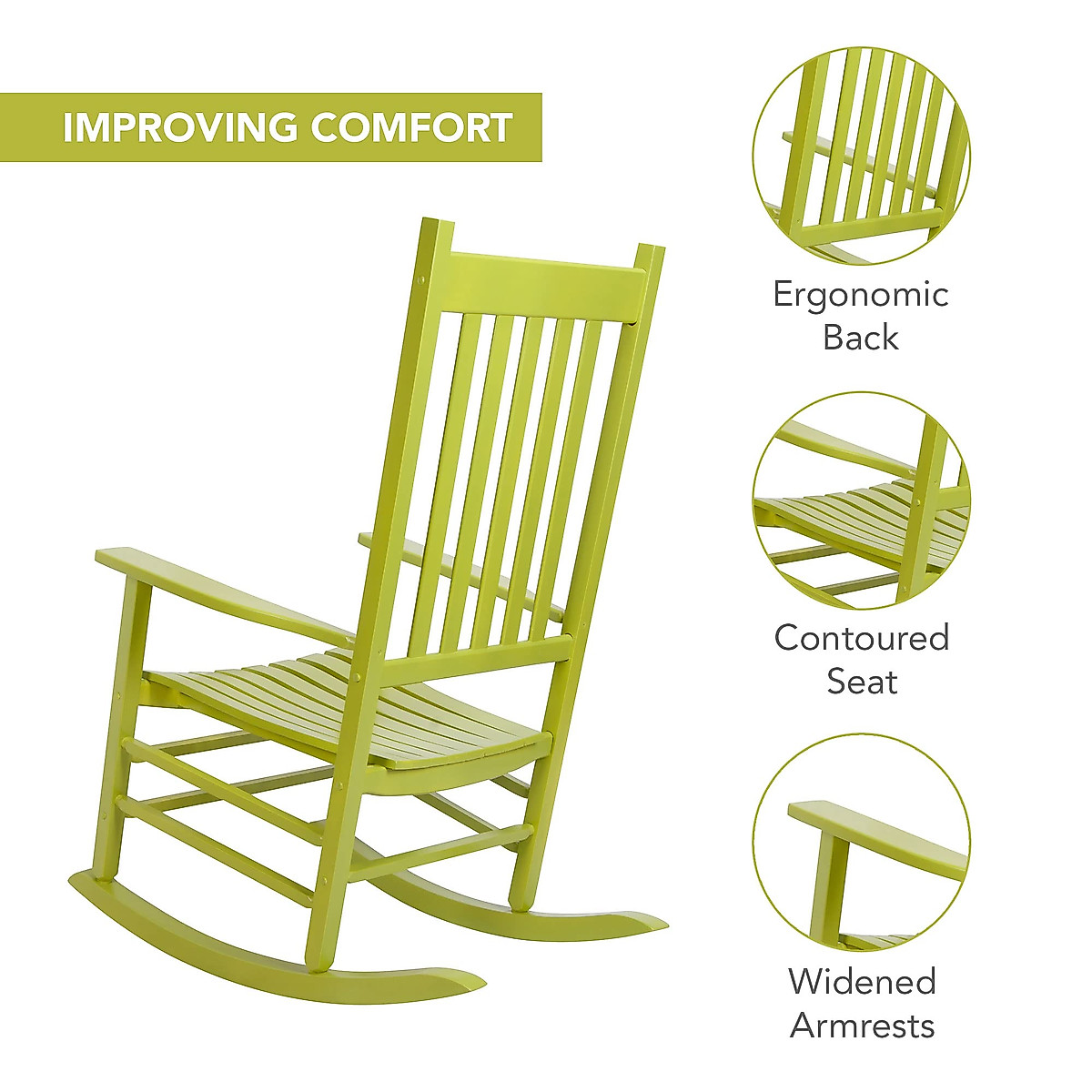 Shine Company Vermont Rocking Chairs, Outdoor Front Porch Rocker Set of 2, Lime