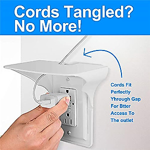 LOUIS FELT 2 Pack Single Wall Outlet Shelf Home Wall Shelf Organizer for Outlets, Perfect for Bathroom Kitchen Bedroom with Cord Management and Easy Installation. (White)
