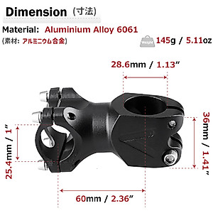 Azarxis 25.4mm 31.8mm Stem 38mm 60mm Lightweight Bike Short Handlebar Stem Riser MTB Stem for Most Bicycle, Mountain Bike, Road Bike, BMX, MTB, Fixie Gear, Cycling (Black - 25.4 x 60mm)