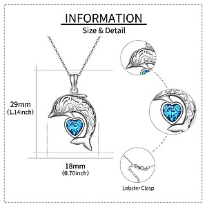ONEFINITY Dolphin Necklace 925 Sterling Silver Dolphin Pendant Cute Animal Ocean Blue Heart New Years Necklace Jewelry for Women