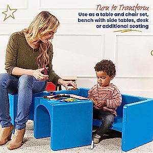 ECR4Kids Tri-Me Table and Cube Chair Set, Multipurpose Furniture, Blue, 3-Piece