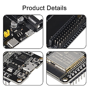 2 Sets ESP-WROOM-32 ESP32 ESP-32S Development Board CP2102 WiFi+Bluetooth Ultra-Low Power Dual Core ESP32-DevKitC-32 ESP-WROOM-32 with Expansion Board for Arduino IDE