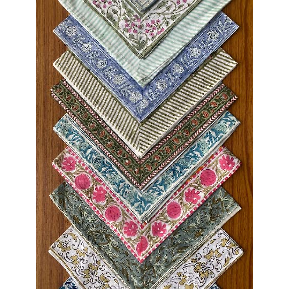 Napkins, Kitchen Towels, Table Decor, Table Linen, Cotton Cloth Border Napkins, Size 20"x 20", Hand Block Print Lunch, Dinner Napkins (Mix Border Napkin, Set of 8-20x20 Inch)