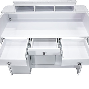 MAYAKOBA NAPA Reception Desk Square Table with LED Light and Marble Top, Office Restaurant Beauty Spa Salon Furniture, Luxe White/Silver Accents