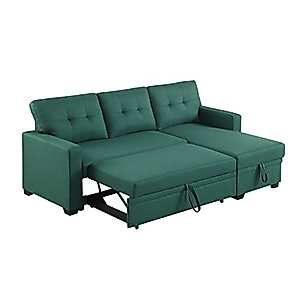 L Shaped Convertible Sleeper Sectional Sofa with Storage Chaise and Pull-Out Bed, Linen Upholstered Reversible Corner Couch w/Detachable Backrest for Living Room, Apartment, 3 Seater Home Furniture