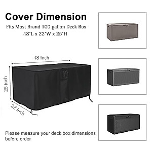 Jungda Patio Deck Box Cover 100 Gallon, Waterproof Outdoor Storage Box Cover Furniture Cover - 48 x 22 x 25 Inch