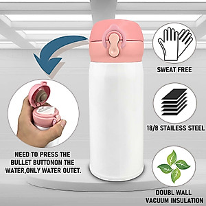 AiHeart Kids Sublimation Water Bottle,10oz Blank Stainless Steel Kid Thermo Mug,Double Wall Vacuum Insulated Sport Water Bottle,With Shrink wrap films and Lid,For School Travel(Light Pink)
