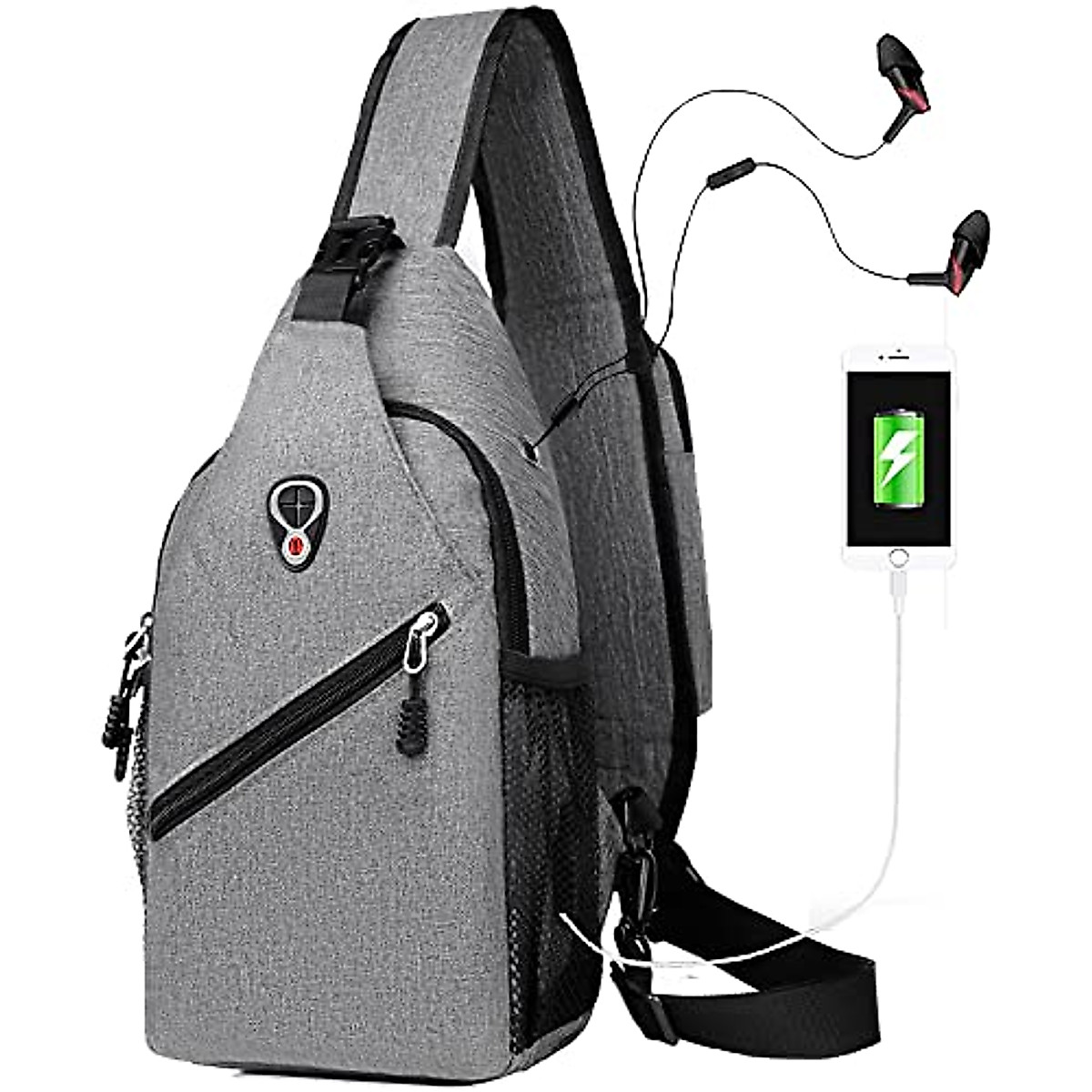 NUFR Sling Bag Sling Backpack Crossbody Backpack for Women Men Waterproof Chest Shoulder Bag Daypack for Hiking Walking Travel USB Charger Port (Gray)