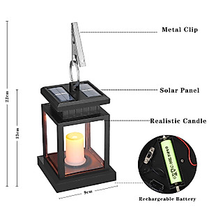 Solar Candle Lantern, Solar Garden Lights Hanging with LED Flickering Flame, 2Pcs Outdoor Lantern Light Waterproof for Christmas Decoration and Party (Warm White Light)
