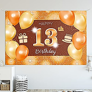 Happy 13th Birthday Backdrop Banner Decor Orange – Glitter Dots 13 Years Old Birthday party Theme Decorations for Girls Boys Supplies