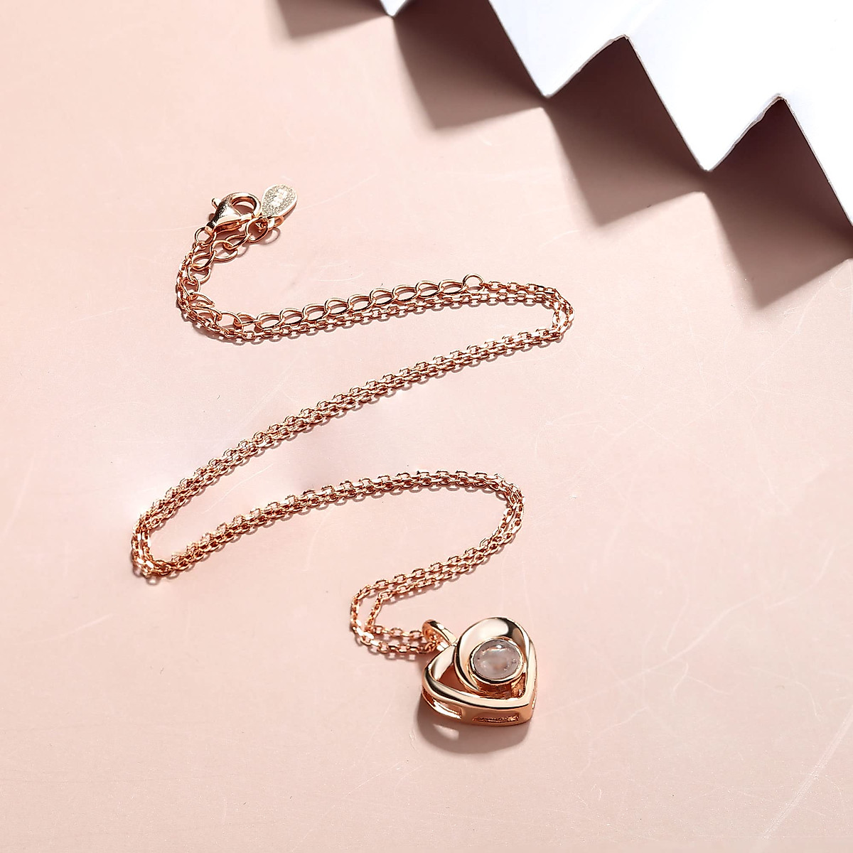 Jewenova 925 Sterling Silver Custom Photo Projective Necklace, I Love You Necklace 100 Languages Photo Necklace, Personalized Gift for Women, Rosegold