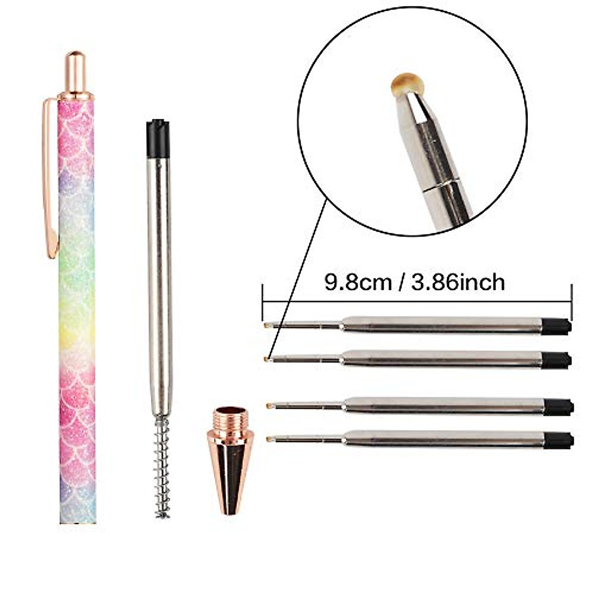 4pcs Glitter Metal Retractable Ballpoint Pen Bling Rose Gold Click Ballpoint Pens Black Ink Medium Point 1mm for School Writing,Wedding Birthday Gift Pen