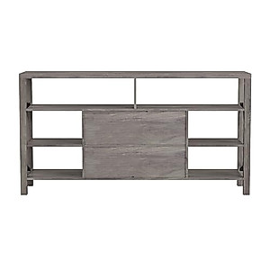 Flash Furniture Wyatt 60" Modern Farmhouse Tall TV Stand - Coastal Gray Console Cabinet - Adjustable Middle Shelf - Fixed Shelves - For TV's up to 60"