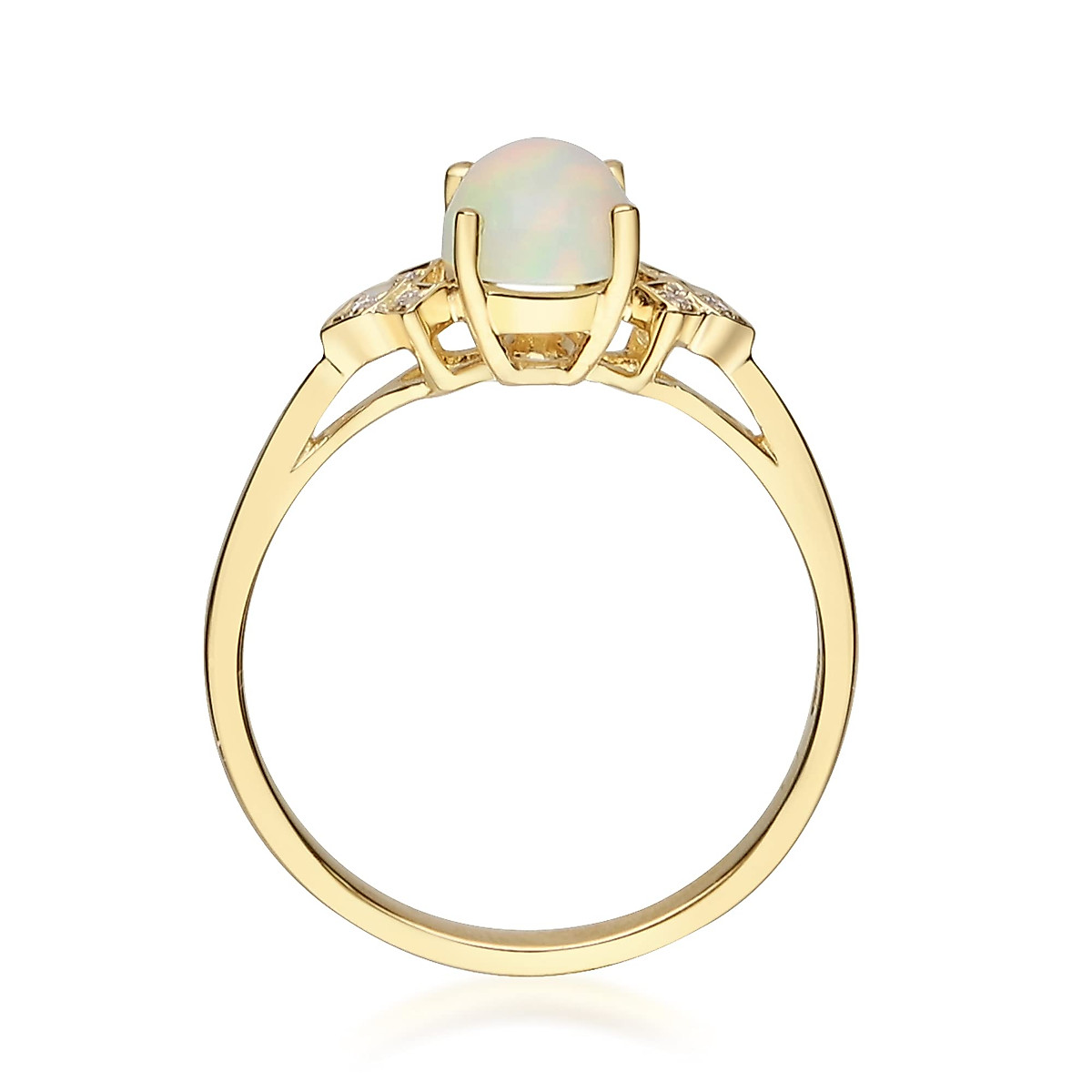 Gin & Grace 14K Yellow Gold Natural Ethiopian Opal Ring with Real Diamonds for Women | Ethically, authentically & organically sourced (Oval) Shaped Opal Hand-Crafted Jewelry for her |