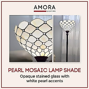 Amora Upright Tiffany Floor Lamp - 72” Pearl Stained Glass Floor Lamp