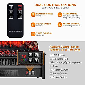 Tangkula 23" Electric Fireplace Log Heater, 1400 W Freestanding Electric Fireplace Stove Insert w/Realistic Flame, Ember Bed, Adjustable Brightness, Overheat Protection, 6H Timer, Remote Control