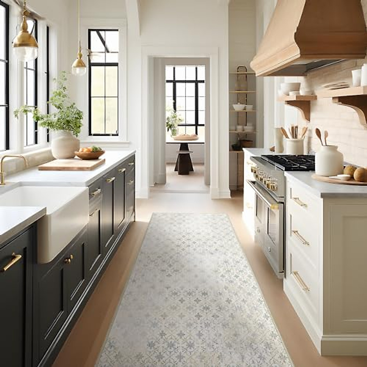 Phantoscope Hallway Runner Rug 2'x6' - Boho Washable Non-Slip Kitchen Rug Runner Ultra-Thin Geometry Distressed Accent Throw Rug for Entryway Laundry Bathroom Bedroom, Teal Floral/Beige