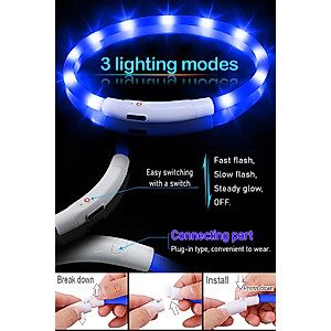 Waterproof LED Dog Collar USB Rechargeable Light Up Dog Collars Lights for Night Walking Lighted Safety Training & Behavior Aids for Small Medium to Large Dogs