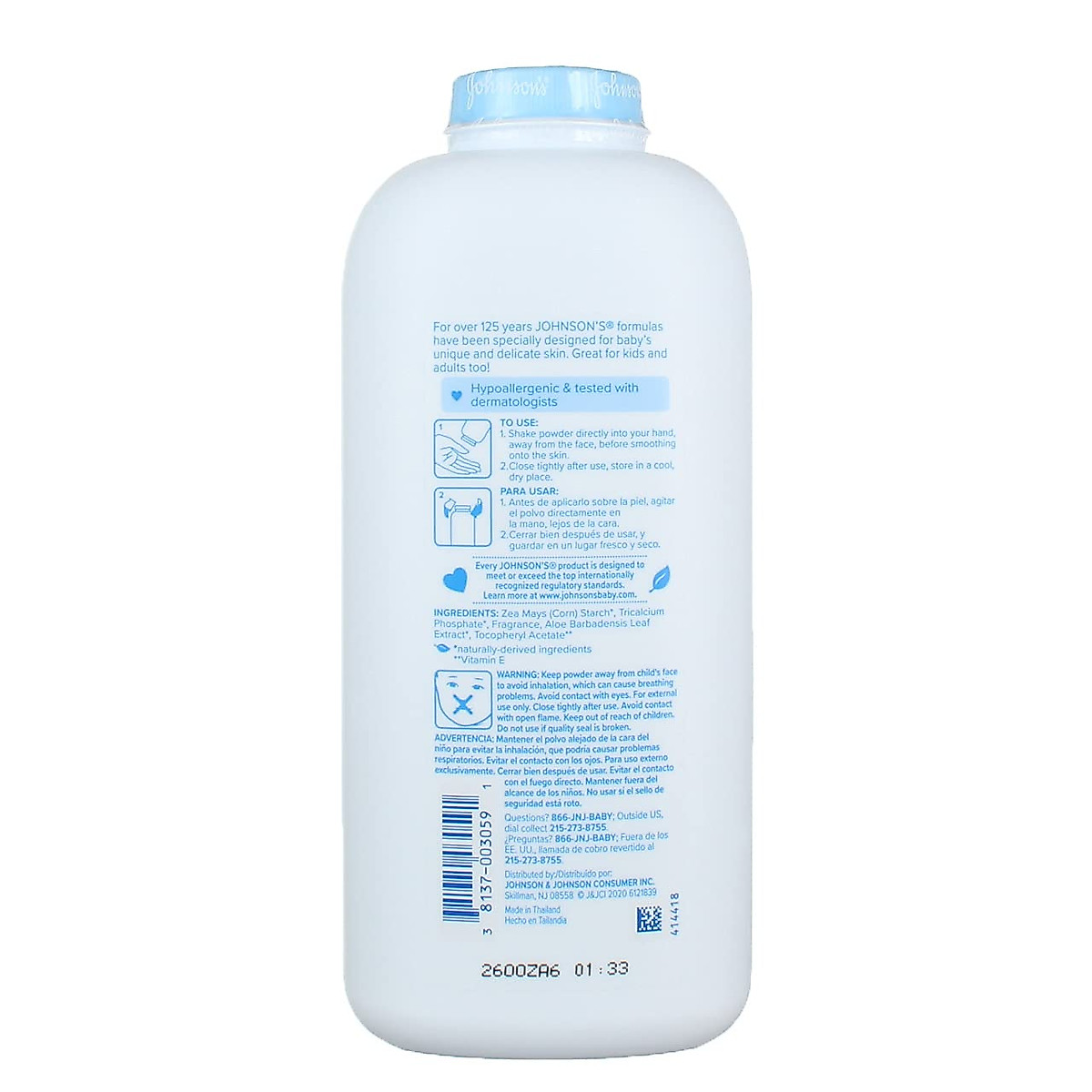 Johnson's Pure Cornstarch Baby Powder with Aloe Vera & Vitamin E, 22 oz - Packaging May Vary