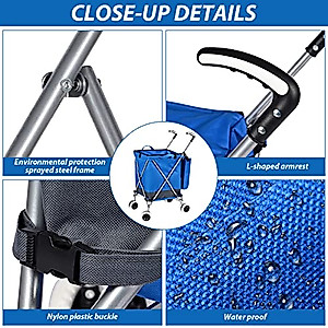 Supenice Folding Grocery Shopping Cart Rolling Utility Cart with 360° Double Front Swivel Wheels Waterproof Removable Canvas Bag with Cover for Laundry Grocery, Shopping, Baggage, Picnic (Blue)