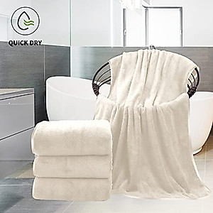Cosy Family Microfiber 4 Pack Bath Towel Set, Lightweight and Quick Drying, Ultra Soft Highly Absorbent Towels for Bathroom, Gym, Hotel, Beach and Spa (Cream)