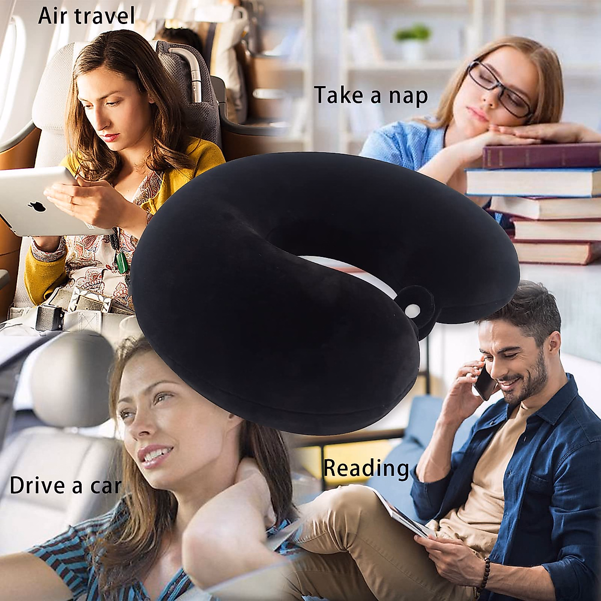 Youmeisha Comfortable Breathable Memory Foam Travel Pillow Neck Pillow Support Neck and Head Aircraft Neck Pillow Suitable for Airplane Travel Portable Neck Pillow Support Machine Washed (Black)