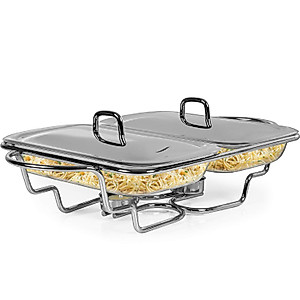 Galashield Chafing Dish Buffet Set Warming Tray with Lids Stainless Steel with 2 Oven Safe Glass Dishes Buffet Servers (1.5-Quart Each Tray)