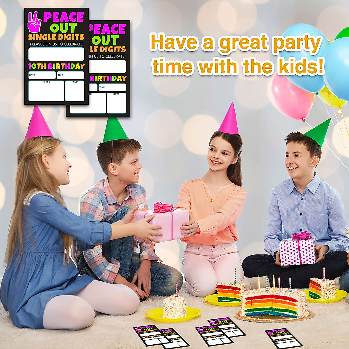 YSTEP 10th Birthday Party Invitations, 20 Invite Cards with Envelopes, 4"x6" Peace out Single Digits Birthday Party Invites - A10