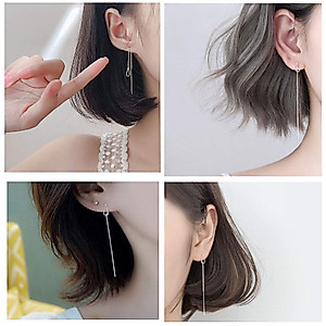 925 Sterling Silver Tassel Threader Dangle Earrings Teardrop Long Chain Ear Line for Women Girls