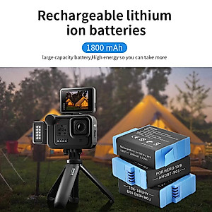 Eeyrnduy Rechargeable Battery Replacement for Gopro Hero 9/Hero 10/Hero 11 Black Camera 3-Pack Batteries and 3-Channel USB Charger Combo