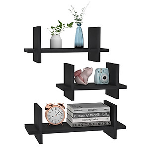 CRUGLA Black Floating Shelves Wall Mounted Set of 3, Hanging Storage Floating Book Shelf for Kitchen, Bedroom, Living Room, Study Room, Bathroom
