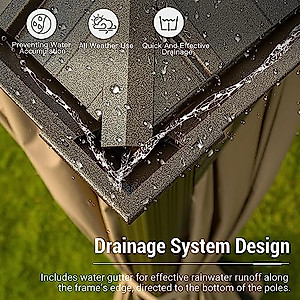 10' x 12' Hardtop Gazebo Outdoor Aluminum Gazebos Grill with Galvanized Steel Double Canopy for Patios Deck Backyard,Curtains&Netting by domi outdoor living Brown