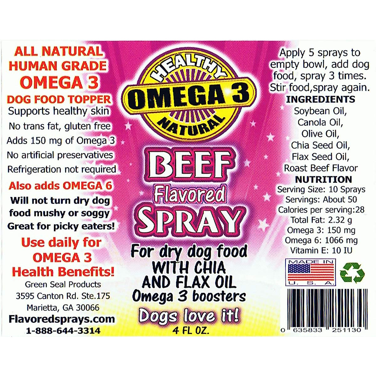 Roast Beef Flavored Omega 3 Oil for Dogs - Supports Healthy Skin and Coat - All Natural - Human Grade Ingredients