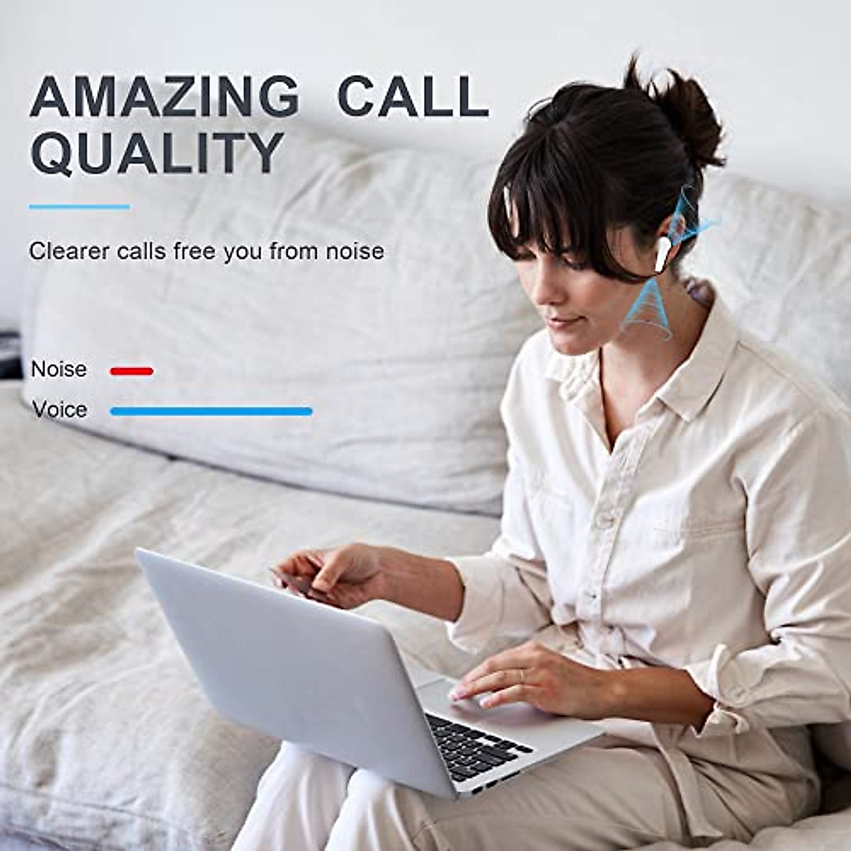 layajia Wireless Earbuds, Bluetooth 5.1 Air Mics Built-in Noise Cancelling, IPX7 Waterproof, Touch Control, USB-C Fast Charge, Deep Bass, in-Ear Headphones, 20H Playtime for iPhone/Android