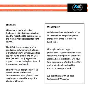 Audioblast - 6 Units - 6 Inch - HQ-1 (Orange) - Ultra Flexible - Dual Shielded (100%) - Instrument Effects Pedal Patch Cable w/ ¼ inch (6.35mm) Low-Profile, R/A Pancake TS Plugs & Dual Staggered Boots