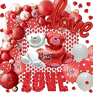 Valentine Day Balloon Decorations Kit, SCMDOTI Valentine Day Balloons Arch Garland with Red Love and Bear Foil balloon,1000pcs Rose Petals for Valentine Day Decorations, Romantic Night, Anniversary