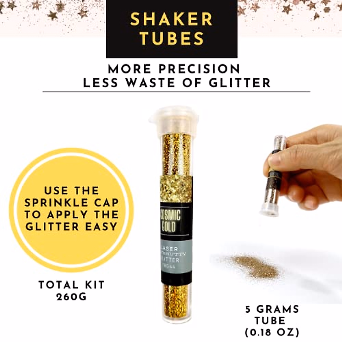 FINOCLAY Fine Glitter 52 Colours Holographic Shaker Tubes 260g Set for Epoxy Resin, Laser for Nail Art, Neon for Body Art, Chunky Iridescent Flakes, Art Crafts, Slime Supplies Gold Silver Glitter