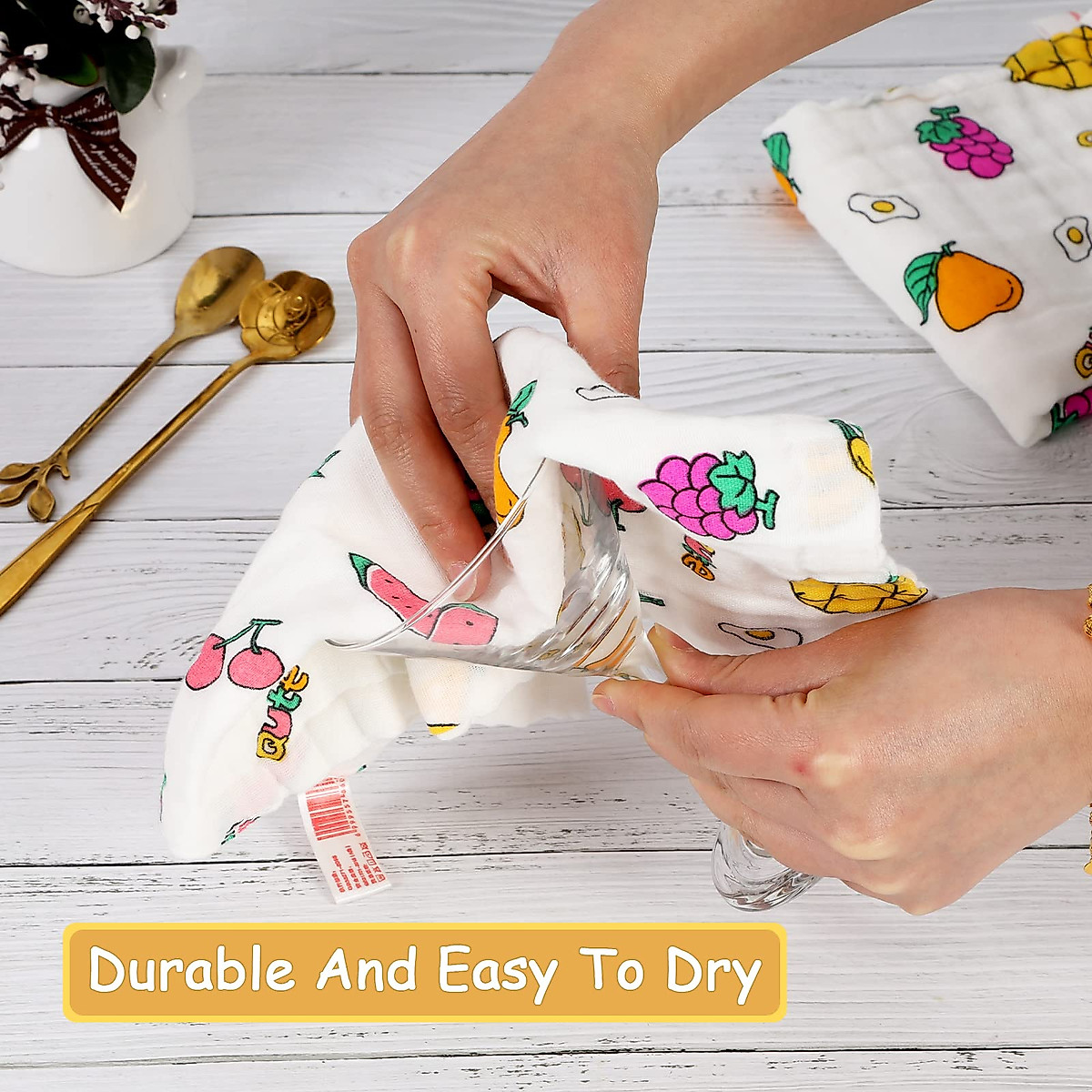 GIELYPANO 100% Cotton Absorbent Kitchen Dish Towels Set of 3,Gauze Kitchen Hand Towels, Ultra Soft Dish Towels Dish Cloths, Quick Drying Dish Rags - 12 x 12 Inches, 3 Pack (Fruit)