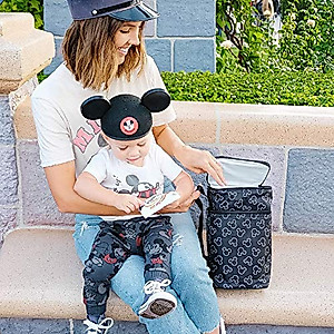 J.L. Childress Disney Baby 6 Bottle Cooler - Baby Bottle & Food Bag - Ice Pack Included - 2 Compartments - Insulated & Leak Proof Bottle Bag - Breastmilk Cooler Bag for Travel - Mickey Black