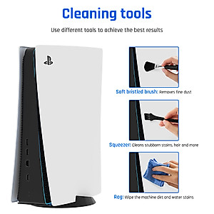 RHOTALL Dust Plugs Kit for PS5 Console, USB HDMI AC LAN Port Dust Protector, Silicone Dustproof Plug Accessories for PS5 with 7 Dust Plugs, 2 Brushes, 1 Rag and 1 Accessories Storage Bag - Black