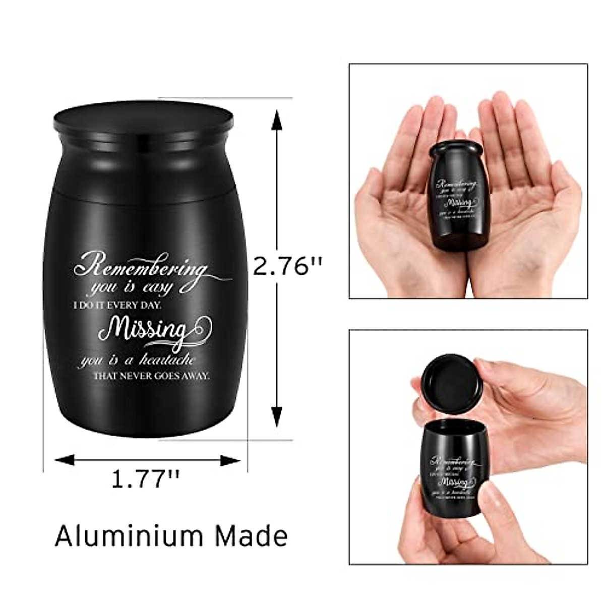 3 Inches Small Keepsake Urn for Ashes Mini Aluminum Urn for Human Ashes Cremation Funeral Ash Holder - Remembering You is Easy I DO IT Every Day. Missing You is a Heartache That Never GOES Away.