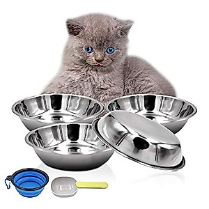 4 Pcs Stainless Steel Dog and Cat Food Dish/Bowls, Shallow Pet Dish, Extra Replacement Bowl -Metal Food and Water Dish, for Small Dogs and Cats,12oz (4 pcs)